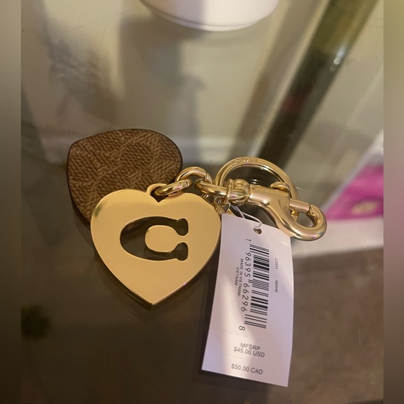 Coach | Accessories | Coach Gold Heart Keychain With Brown Accent ...